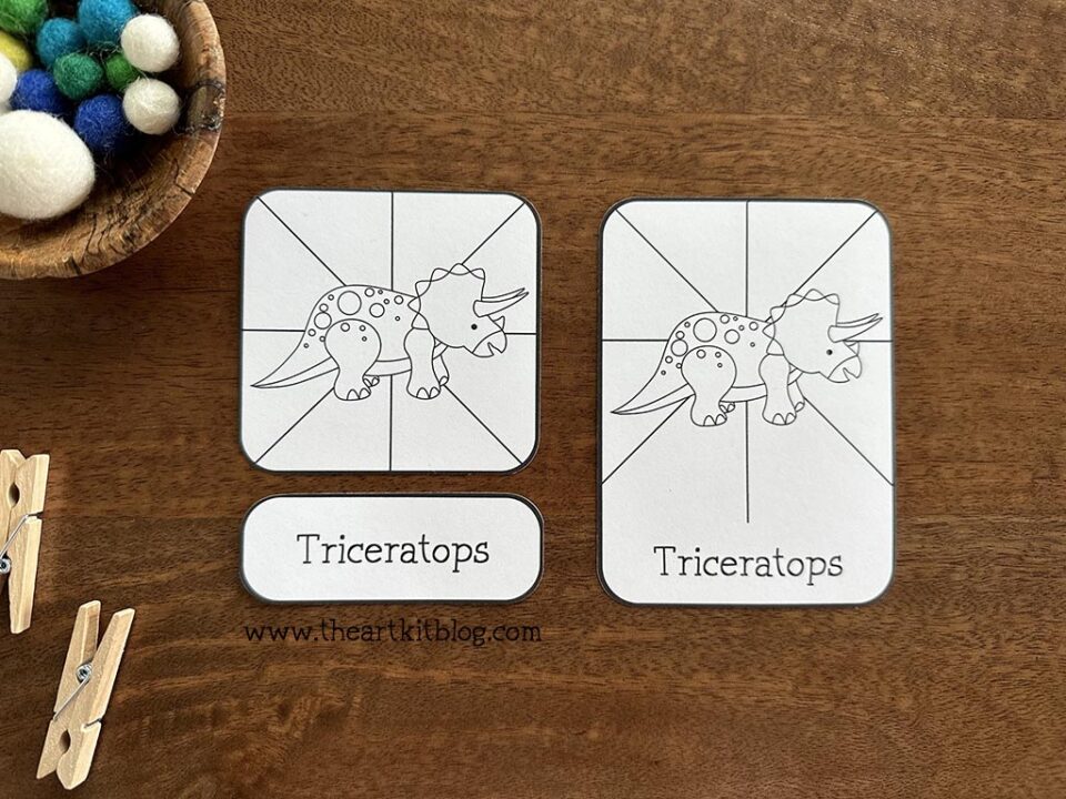 Dinosaur 3 Part Card Coloring Pages {FREE PRINTABLE DOWNLOAD} - The Art Kit