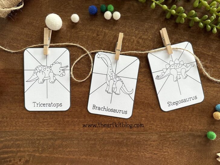 Dinosaur 3 Part Card Coloring Pages {FREE PRINTABLE DOWNLOAD} - The Art Kit