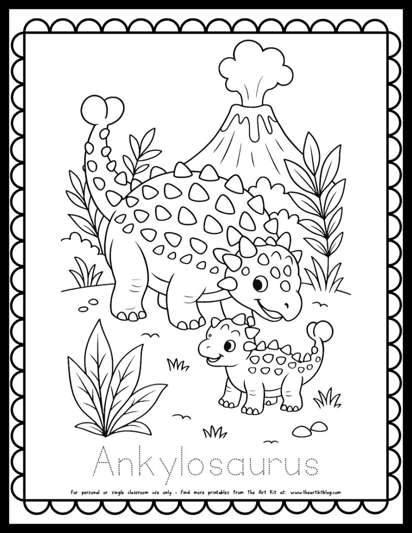FREE! Ankylosaurus Dinosaur Coloring Page Printable - The Art Kit