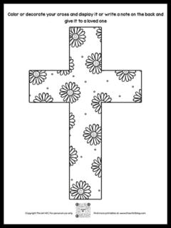 Free Printable Cross Coloring Page with Flowers - The Art Kit
