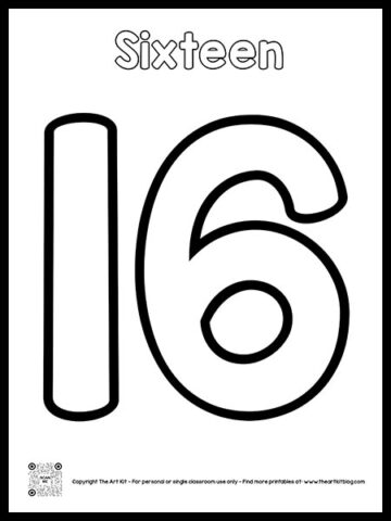 Number 16 Coloring Page FREE Printable - The Art Kit