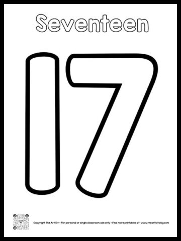 Number 17 Coloring Page FREE Printable - The Art Kit