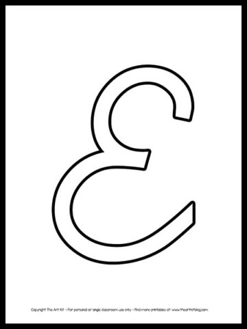 Uppercase Letter E Cursive Outline Printable FREE - The Art Kit
