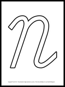 Uppercase Letter N Cursive Outline Printable FREE - The Art Kit