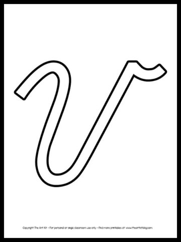 Uppercase Letter V Cursive Outline Printable FREE - The Art Kit
