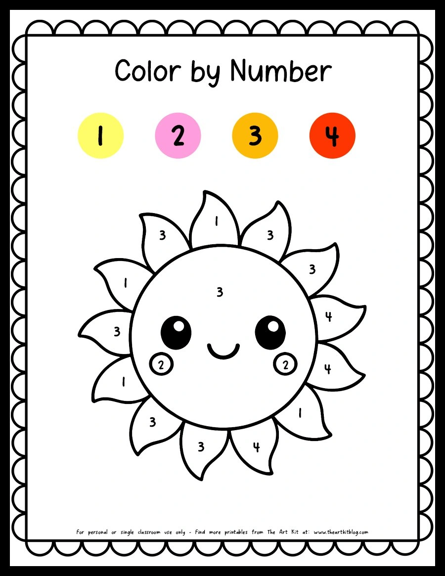 Color by Number: Sun Coloring Page FREE - The Art Kit
