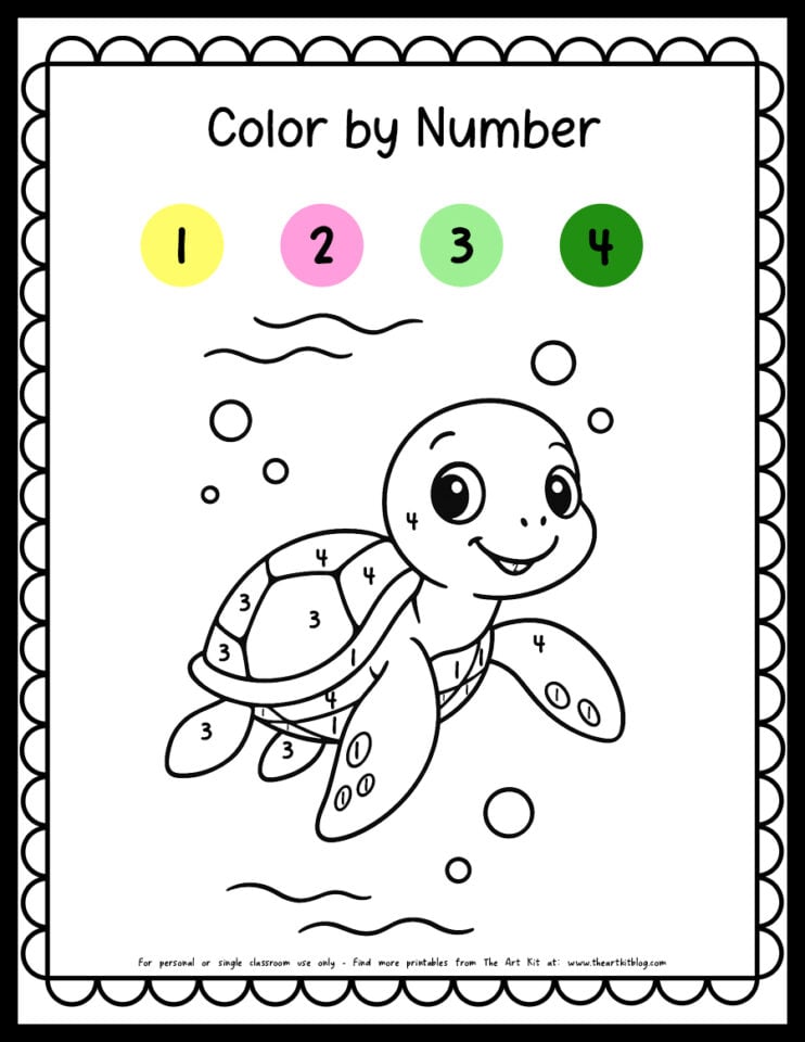 Color by Number Turtle Coloring Page FREE - The Art Kit
