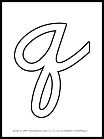 Lowercase Letter Q Cursive Outline Printable FREE - The Art Kit