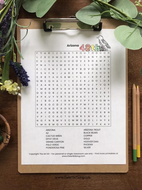 Arizona Word Search Coloring Page {FREE Printable Download!} - The Art Kit