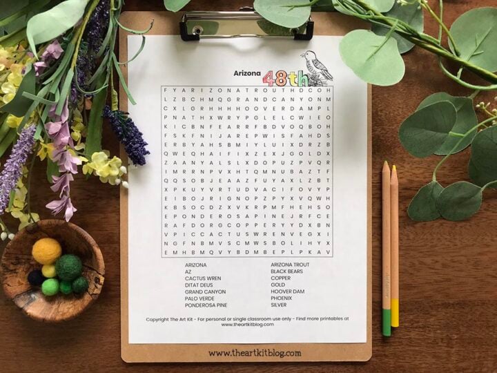 Arizona Word Search Coloring Page {FREE Printable Download!} - The Art Kit