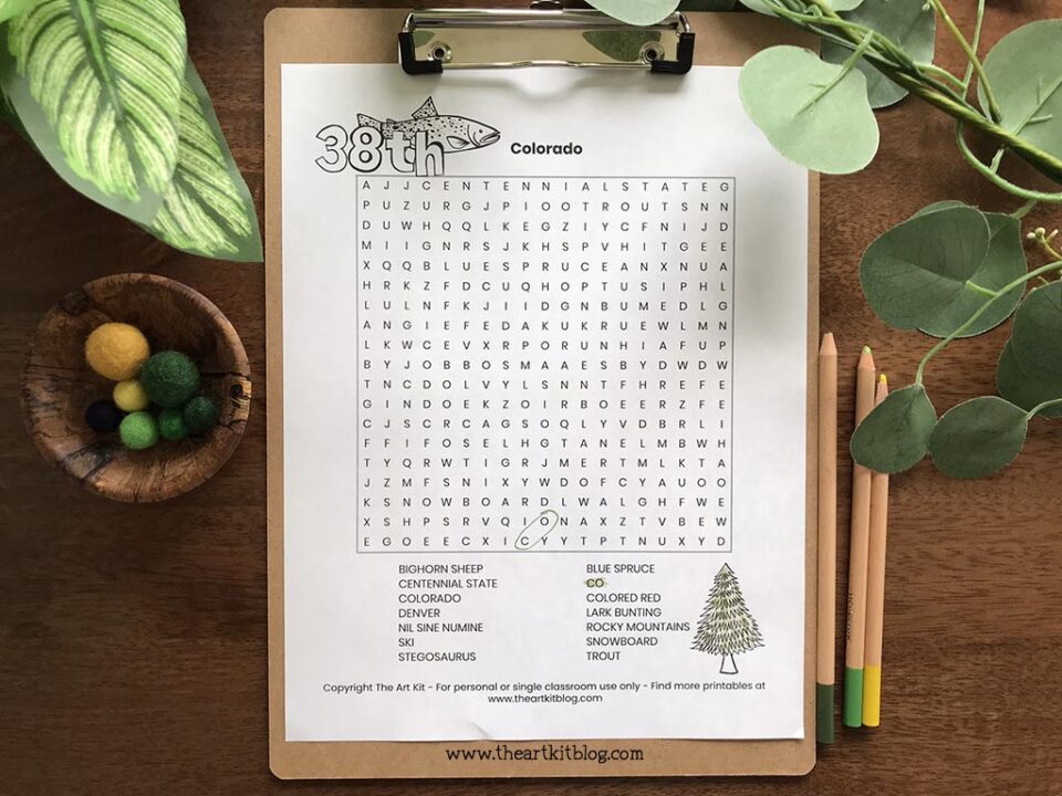 Colorado Word Search Coloring Page {FREE Printable Download!} - The Art Kit