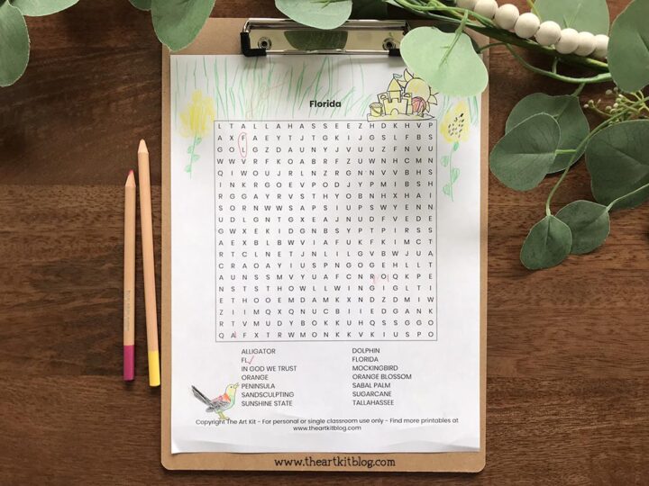 Florida Word Search Coloring Page {FREE Printable Download!} - The Art Kit