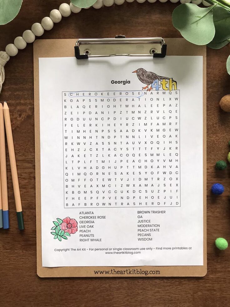 Georgia Word Search Coloring Page {FREE Printable Download!} - The Art Kit