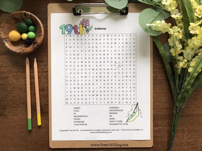Indiana Word Search Coloring Page {FREE Printable Download!} - The Art Kit
