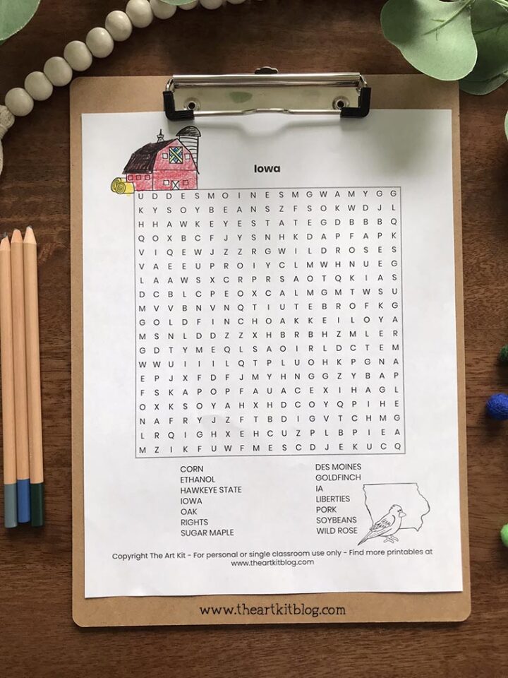 Iowa Word Search Coloring Page {FREE Printable Download!} - The Art Kit