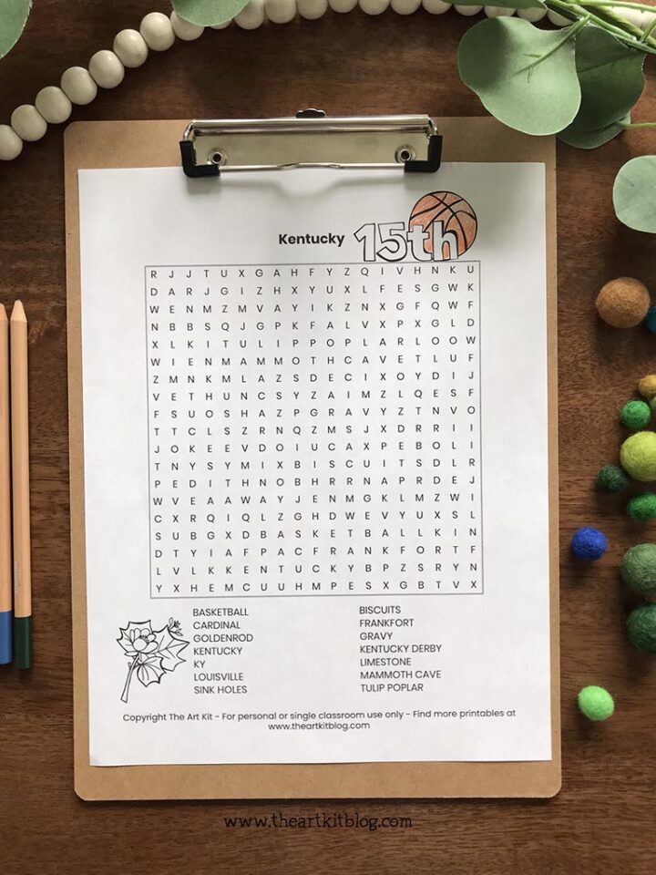 Kentucky Word Search Coloring Page {FREE Printable Download!} - The Art Kit