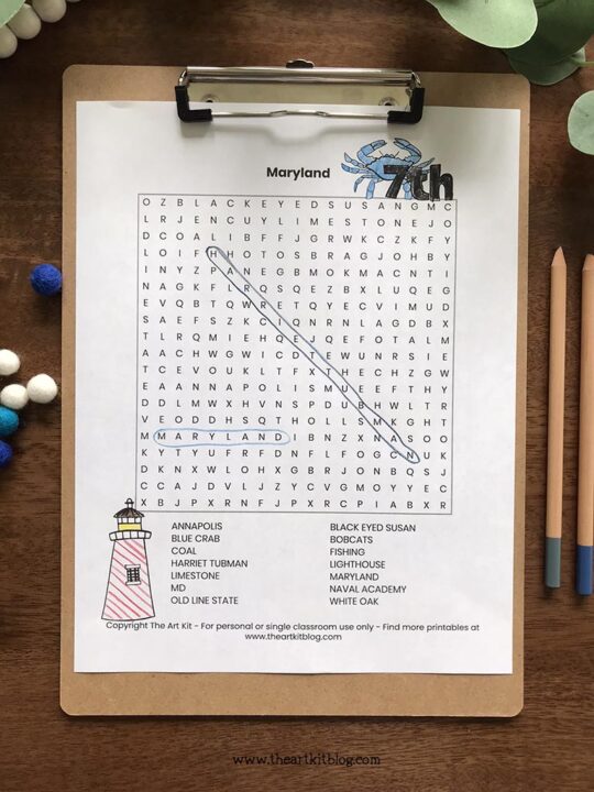 Maryland Word Search Coloring Page {FREE Printable Download!} - The Art Kit