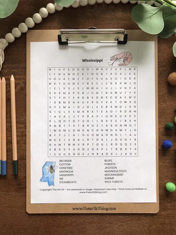 Mississippi Word Search Coloring Page {FREE Printable Download!} - The ...