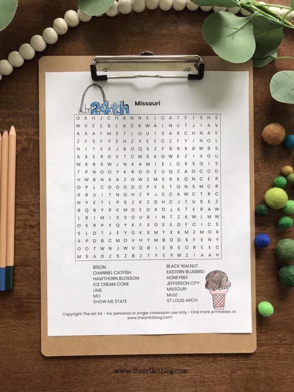 Missouri Word Search Coloring Page {FREE Printable Download!} - The Art Kit