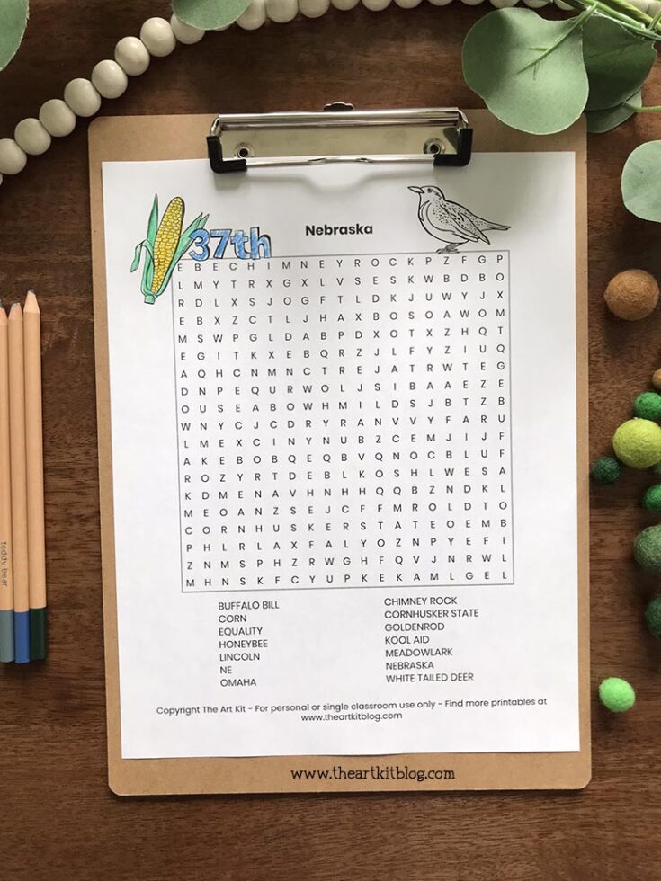 Nebraska Word Search Coloring Page {FREE Printable Download!} - The Art Kit