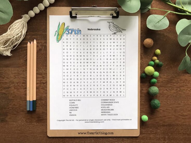 Nebraska Word Search Coloring Page {FREE Printable Download!} - The Art Kit