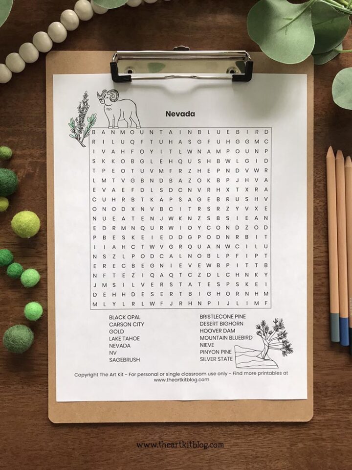Nevada Word Search Coloring Page {FREE Printable Download!} - The Art Kit