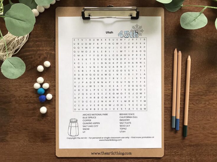 Utah Word Search Coloring Page {FREE Printable Download!} - The Art Kit