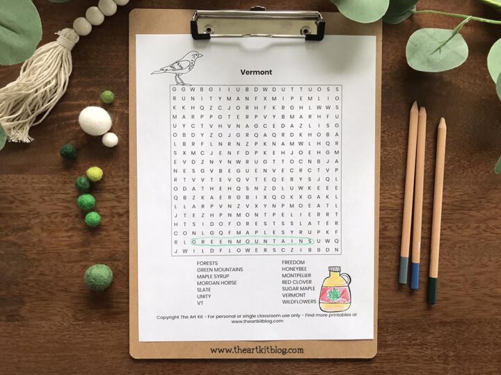 Vermont Word Search Coloring Page {FREE Printable Download!} - The Art Kit
