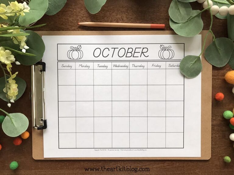 October Undated Monthly Calendar Coloring Page {FREE PRINTABLE DOWNLOAD ...