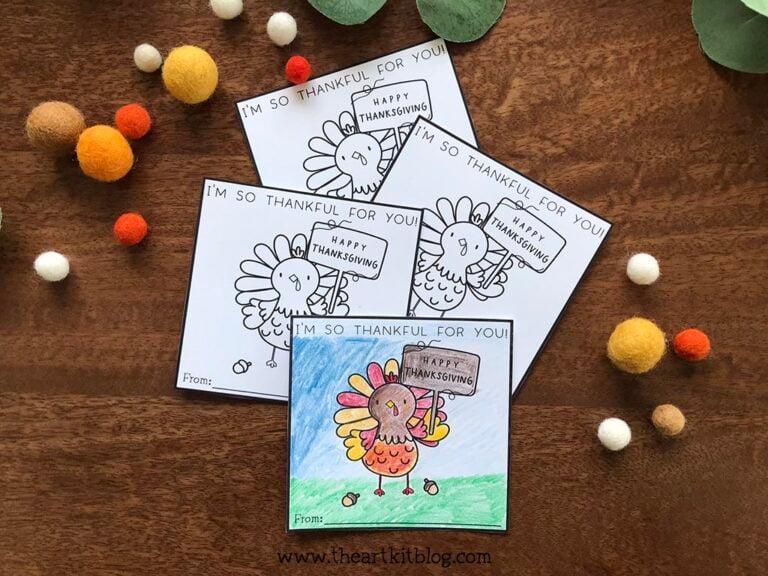 Mini Thanksgiving Cards to Color {FREE PRINTABLE} - The Art Kit