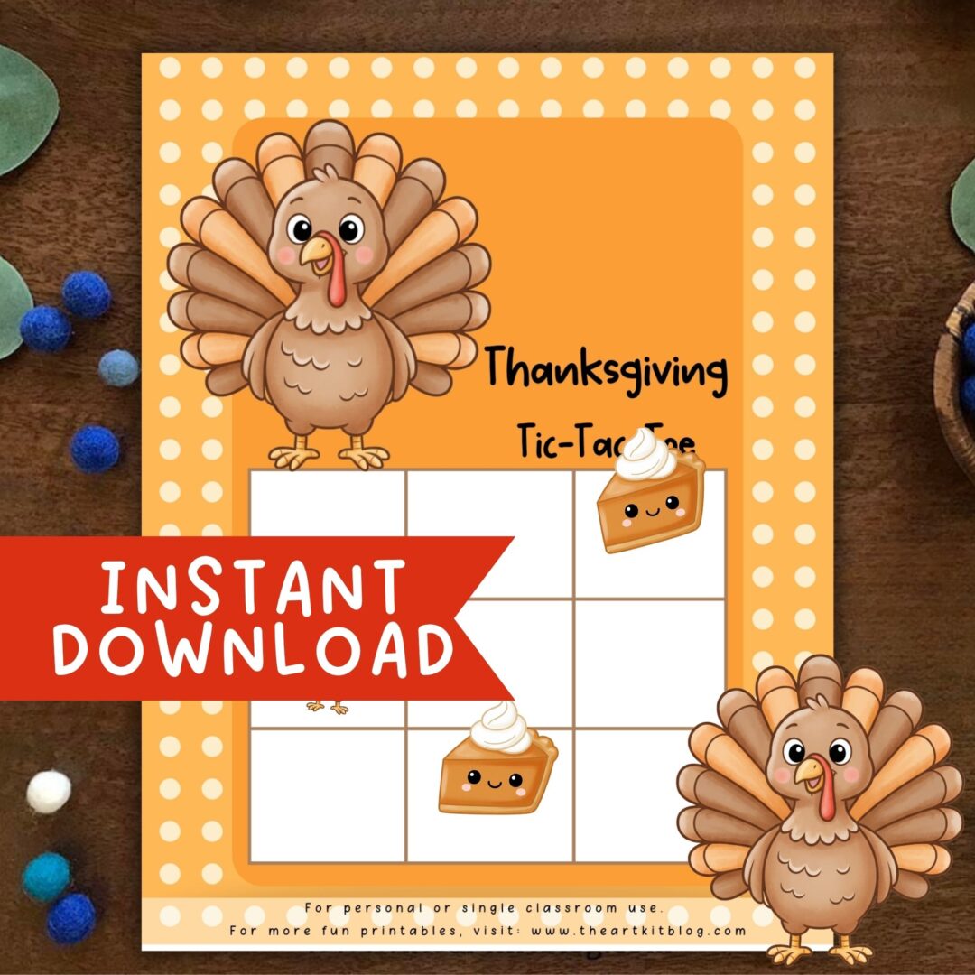 Thanksgiving Tic Tac Toe Printable – Turkey vs. Pumpkin Pie! - The Art Kit