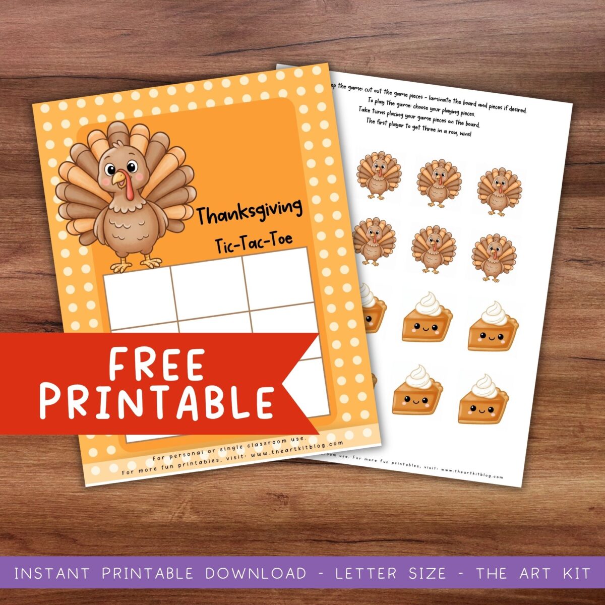 Thanksgiving Tic Tac Toe Printable – Turkey vs. Pumpkin Pie! - The Art Kit