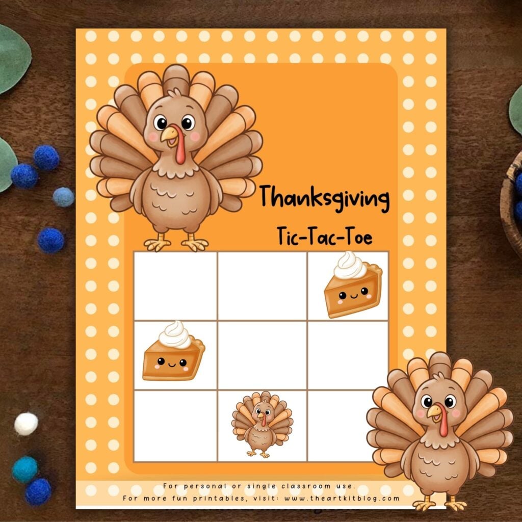 Thanksgiving Tic Tac Toe Printable – Turkey vs. Pumpkin Pie! - The Art Kit