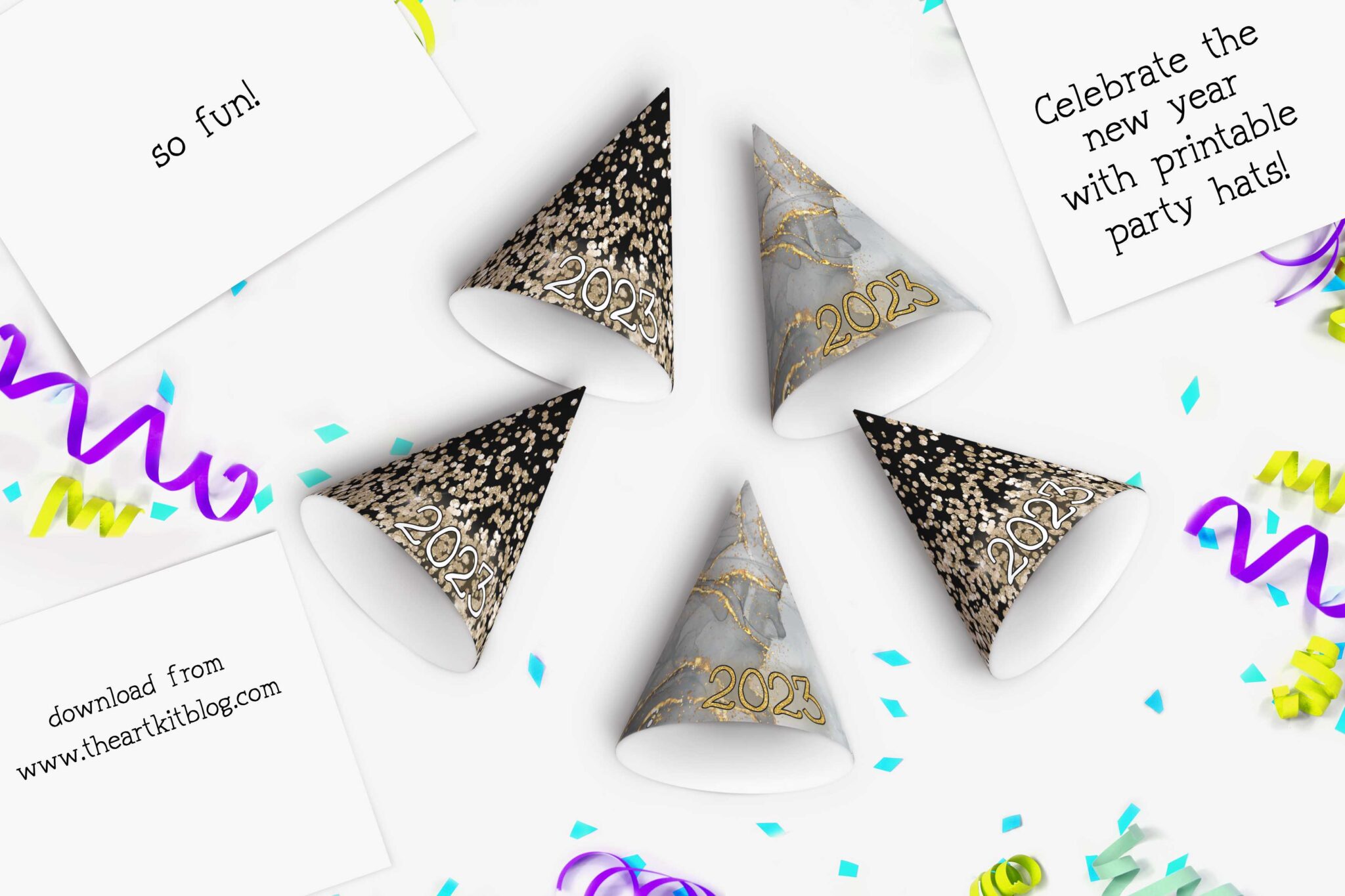Happy New Year Party Hats 2024 {FREE PRINTABLE!} - The Art Kit
