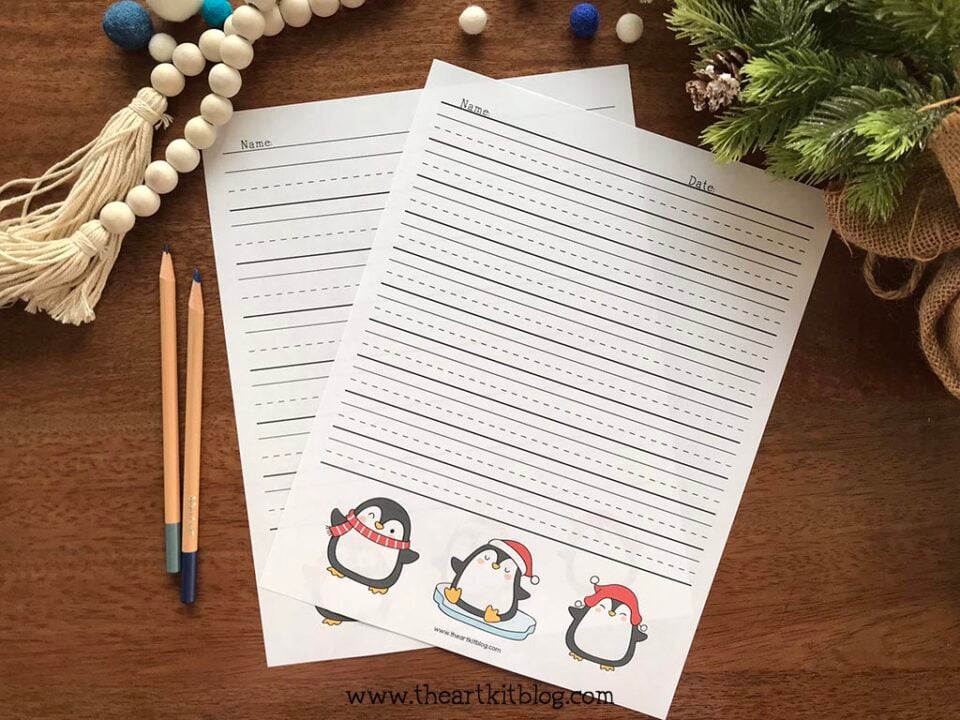 FREE Printable Lined Paper (Winter Penguin-Themed!) - The Art Kit