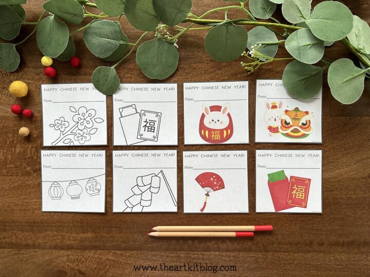 Happy Chinese New Year Mini Cards Coloring Pages + in Color! {Free ...
