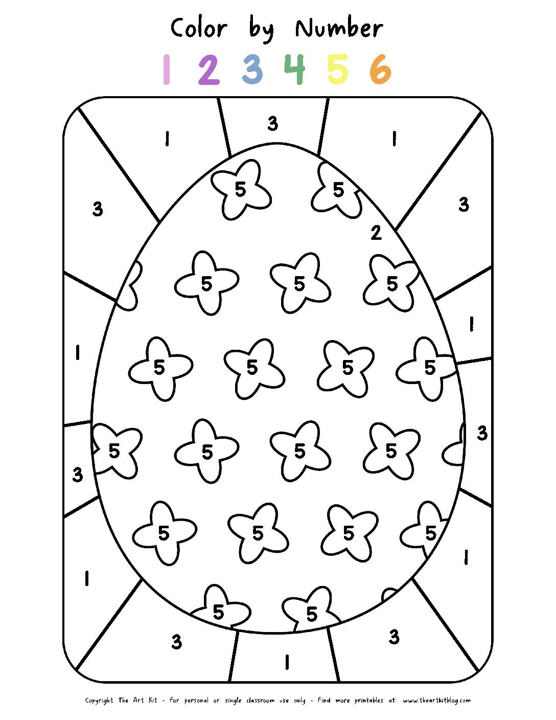 easter egg color by number coloring page the art kit 12 - The Art Kit