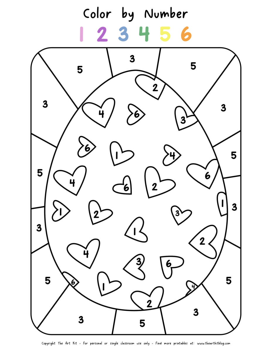 easter egg color by number coloring page the art kit 13 d - The Art Kit