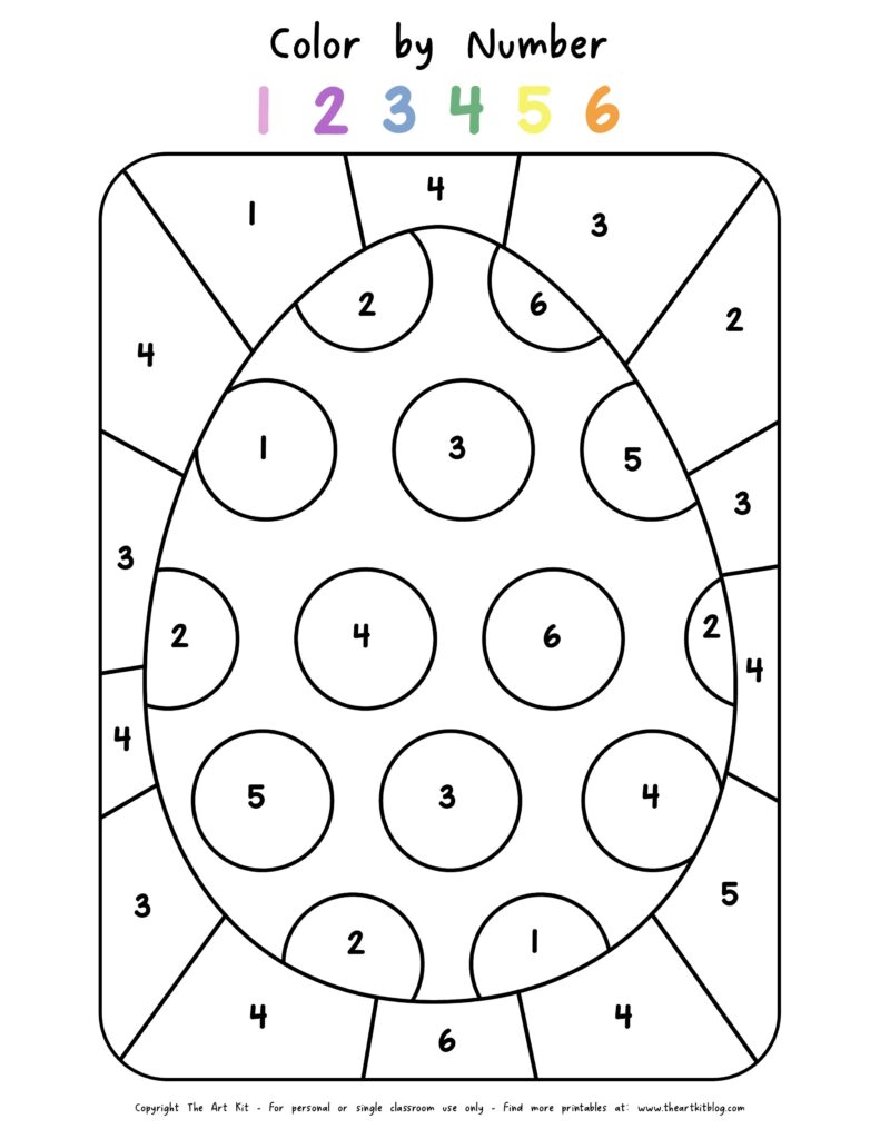 easter egg color by number coloring page the art kit 7 d - The Art Kit