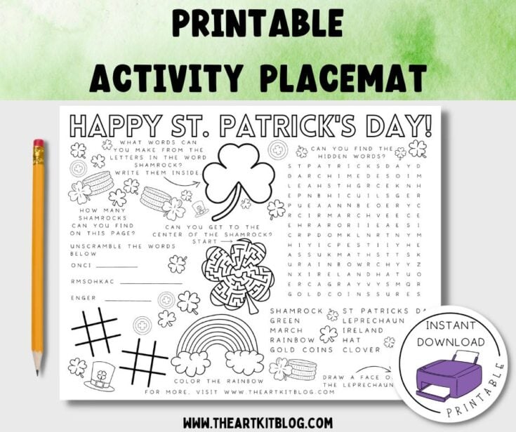 St. Patrick's Day Activity Placemat {FREE PRINTABLE!} - The Art Kit