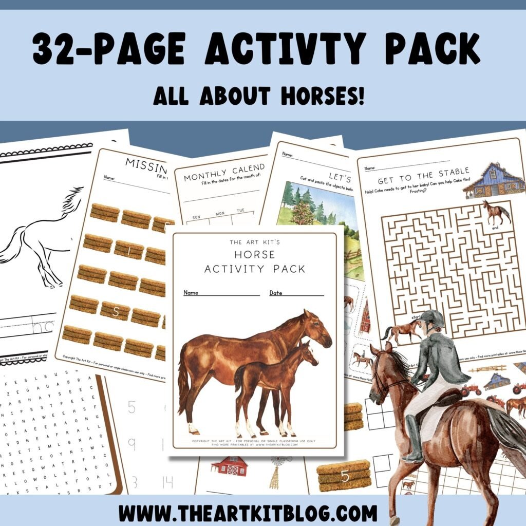 FREE Printable 30+ Page Horse Activity Pack for Kids - The Art Kit