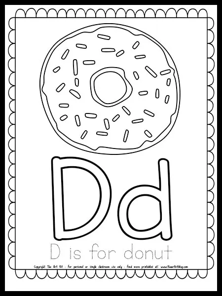 D For Donut Coloring Page