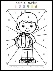Boy Holding Pumpkin Color by Number Coloring Page {FREE Printable ...