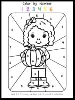 Girl Holding Pumpkin Color by Number Coloring Page {FREE Printable ...