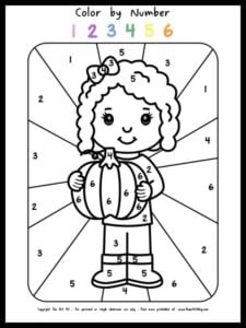 Girl Holding Pumpkin Color by Number Coloring Page {FREE Printable ...