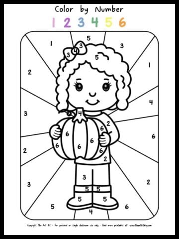 Girl Holding Pumpkin Color by Number Coloring Page {FREE Printable ...