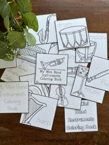 FREE Printable Band Instruments Mini Coloring Pages - The Art Kit