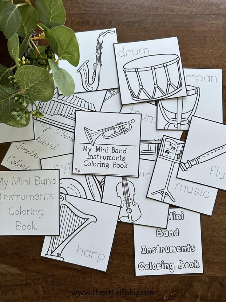 FREE Printable Band Instruments Mini Coloring Pages - The Art Kit