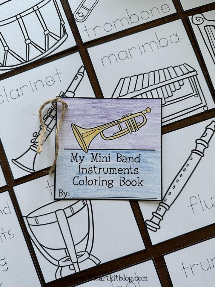 FREE Printable Band Instruments Mini Coloring Pages - The Art Kit