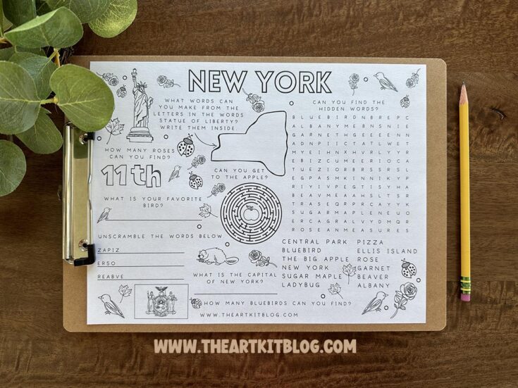 New York Placemat Activity Sheet for Kids {FREE PRINTABLE!} - The Art Kit